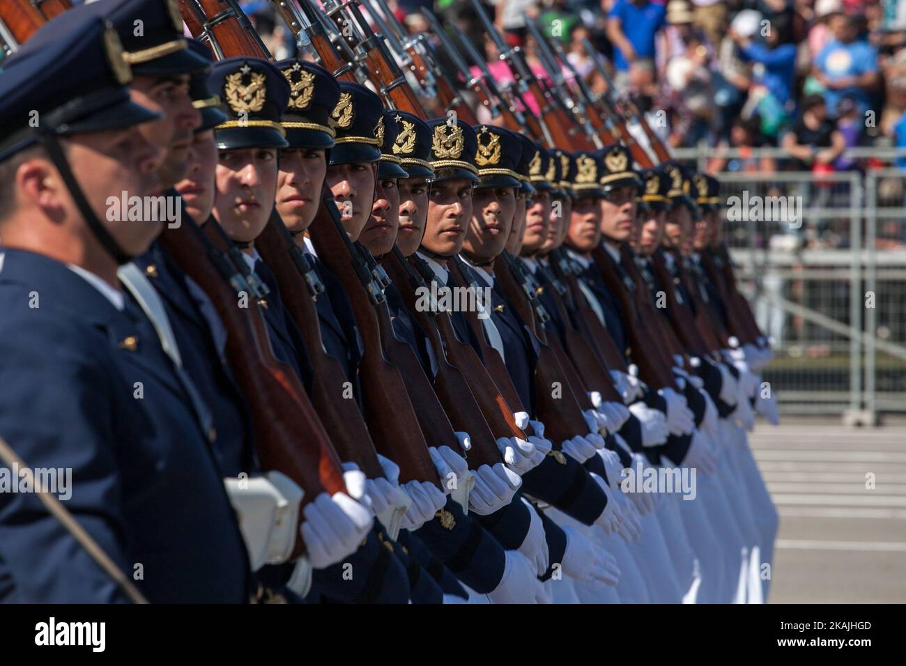 Chilean troops participate during the military parade. Chilean ...