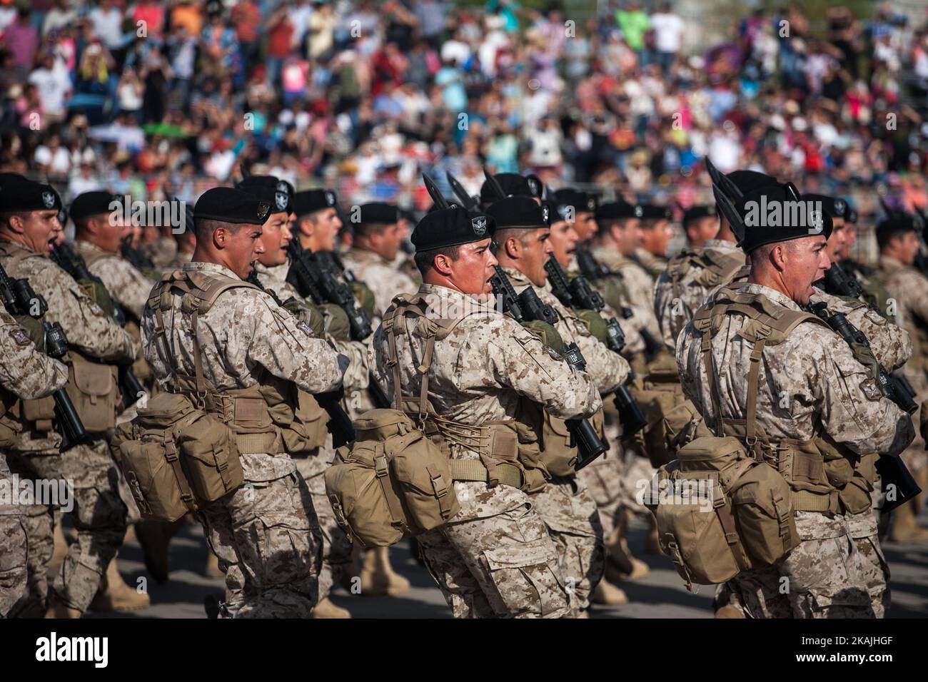Chilean troops march during the military parade. Chilean President ...