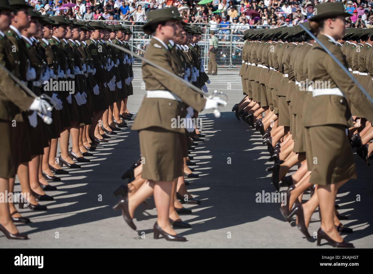 Carabineros (chilean police) participate during the military parade ...