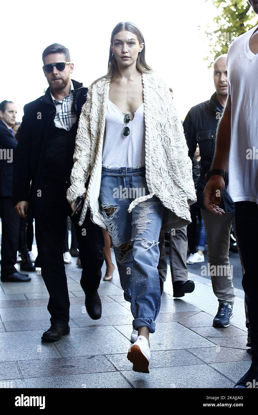 Super model Gigi Hadid seen walking back to her hotel in Paris on ...