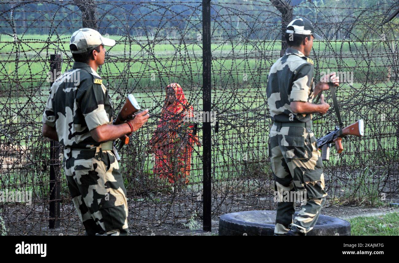 Indian Border Security Force (BSF) soldiers patrolling at the near ...