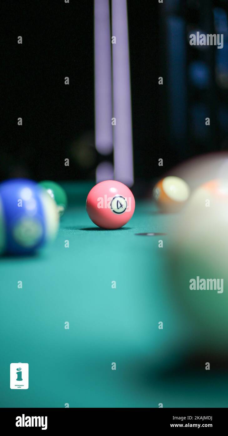 The Balls on a billiard table, number 4, vertical Stock Photo - Alamy
