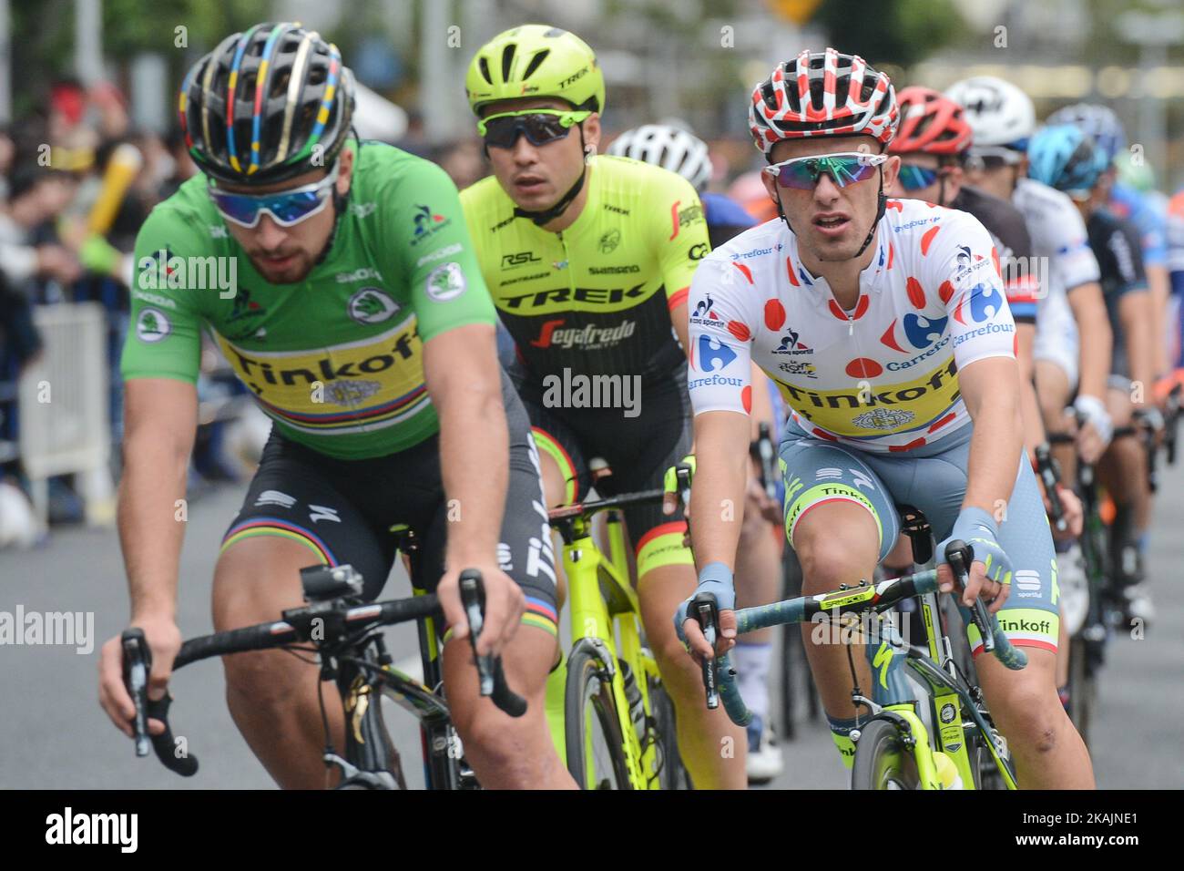 (From Left) Peter Sagan and Rafal Majka, seen inside the pelton during ...
