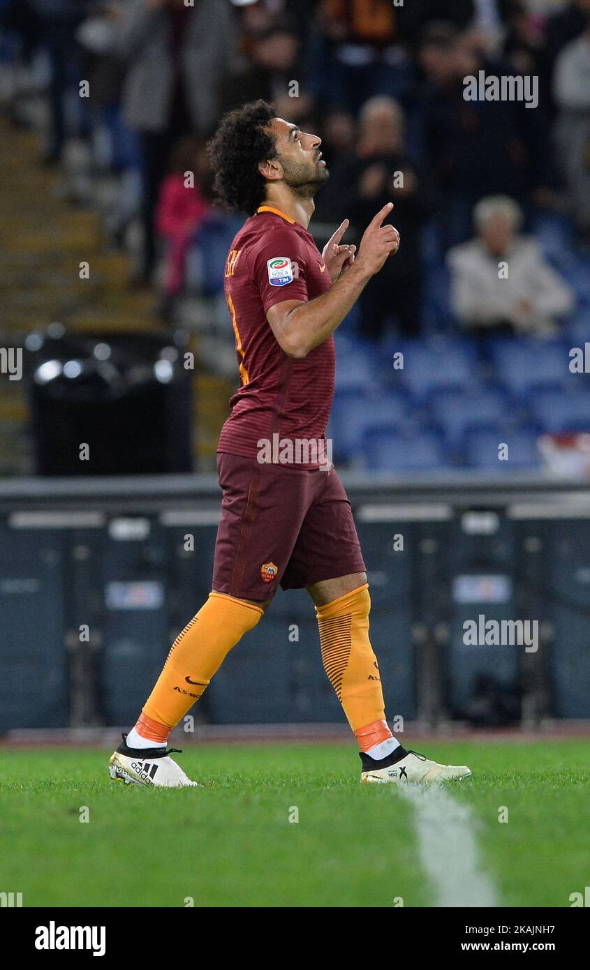 Mohamed Salah celebrates after scoring goal 2-0 during the Italian ...