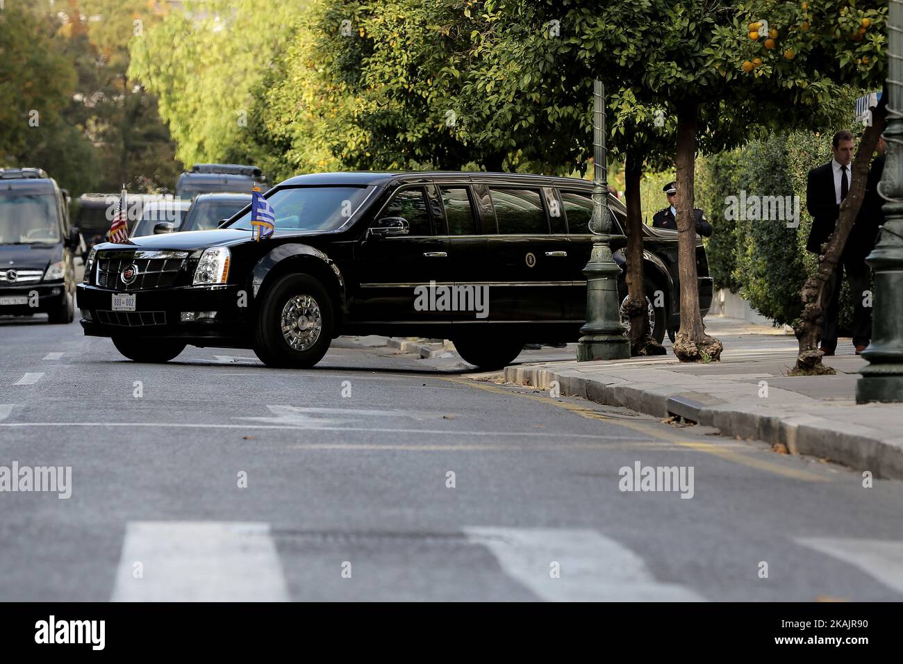The presidential limouzine, the Beast, parked outside maximos mansion ...