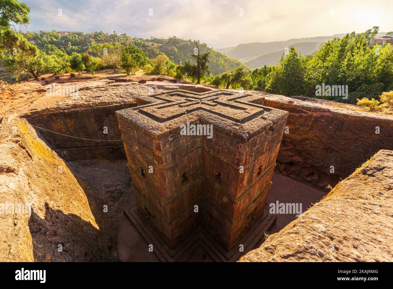 Sunset at the church of St. George or Bete Giyorgis, Lalibela, Ethiopia ...