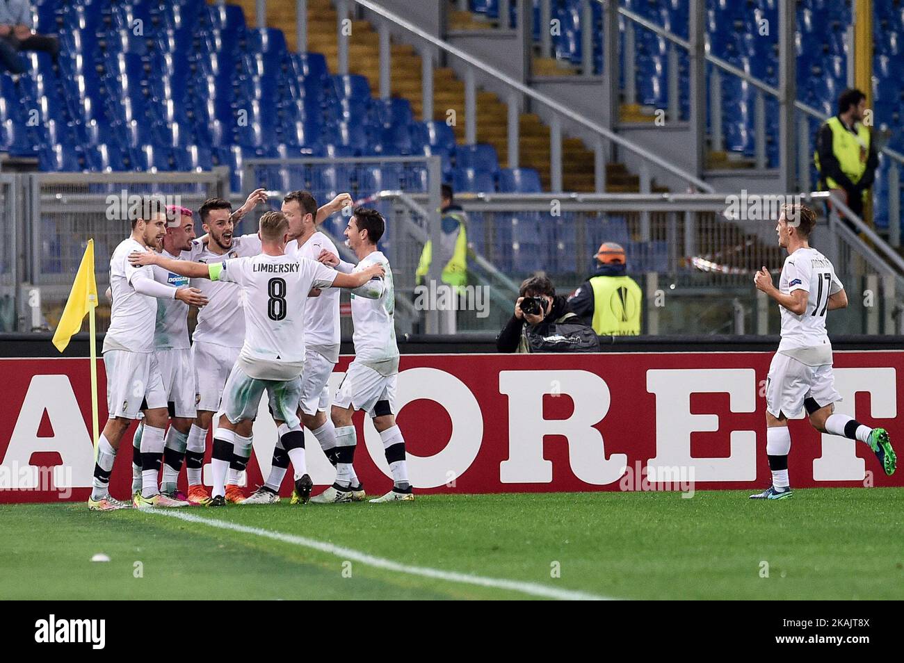 Martin Zeman of Viktoria Plzen celebrates scoring first goal during the ...