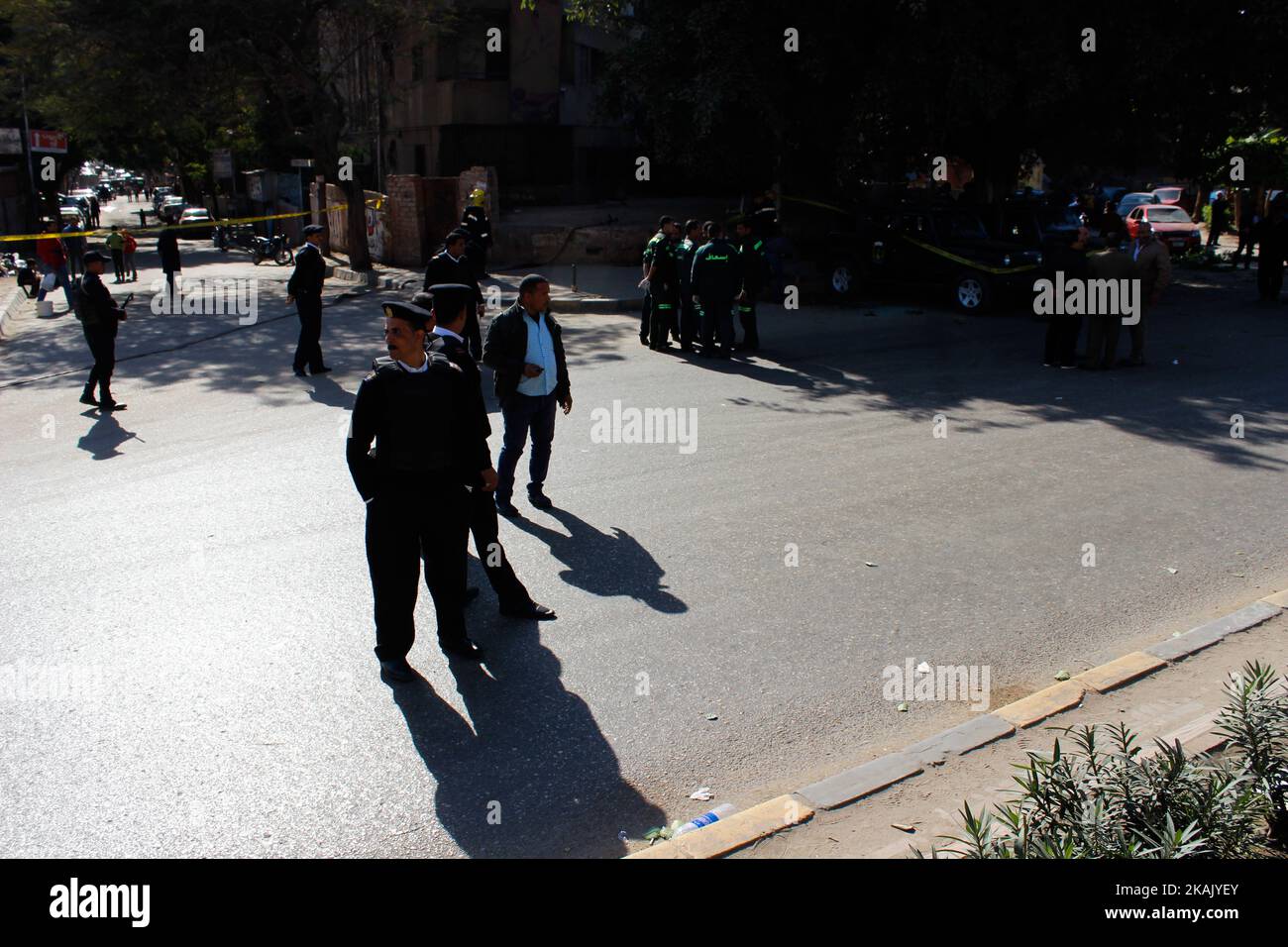 Crime scene investigation team examine at the scene after a bomb attack ...