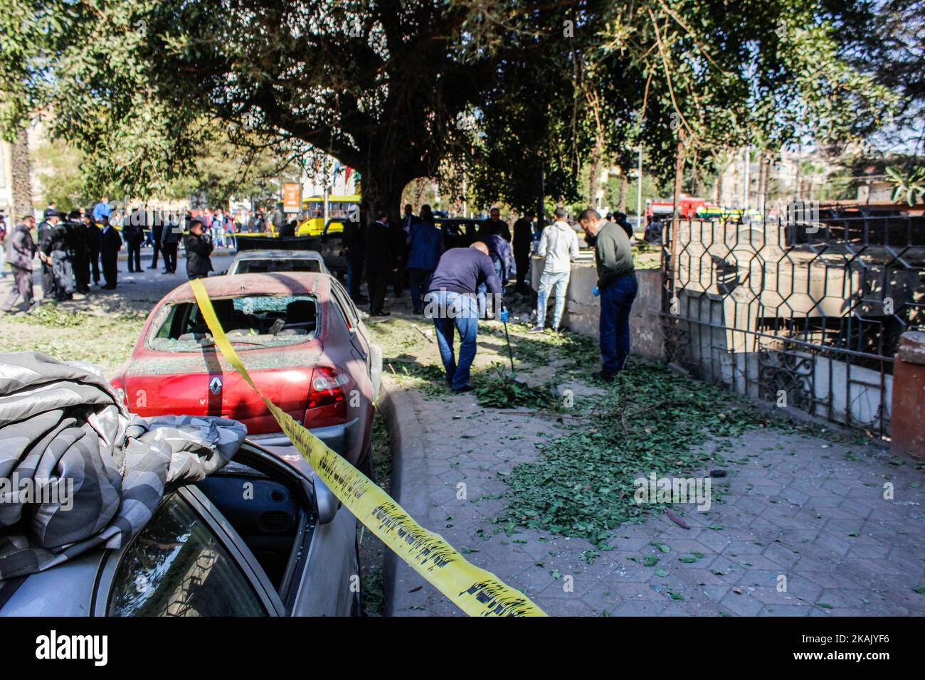 Crime scene investigation team examine at the scene after a bomb attack ...