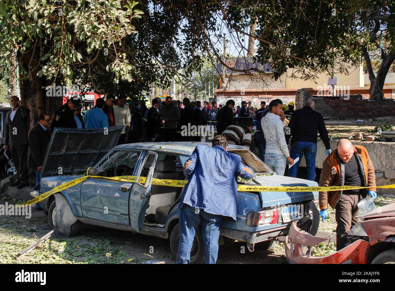 Crime scene investigation team examine at the scene after a bomb attack ...