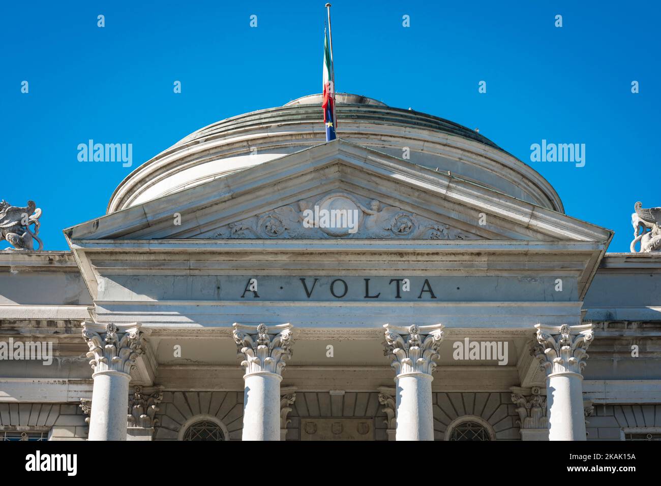 Tempio Voltiano Como, detail of the front of the temple-like monument ...