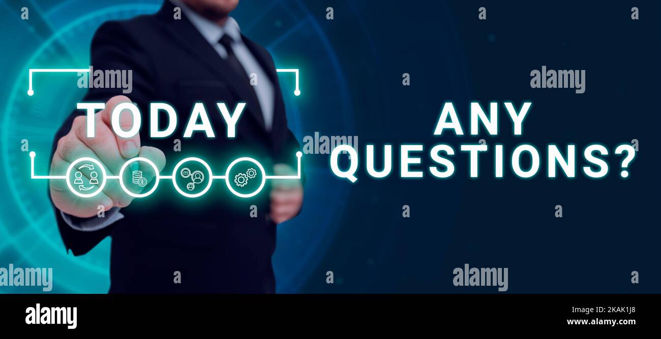 Writing displaying text Any Questions. Business showcase Allowing any ...