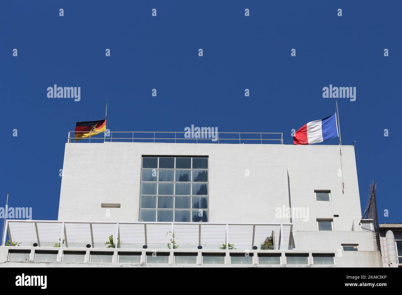 Flag of Germany is seen at half-mast at the Consulate of Germany in ...
