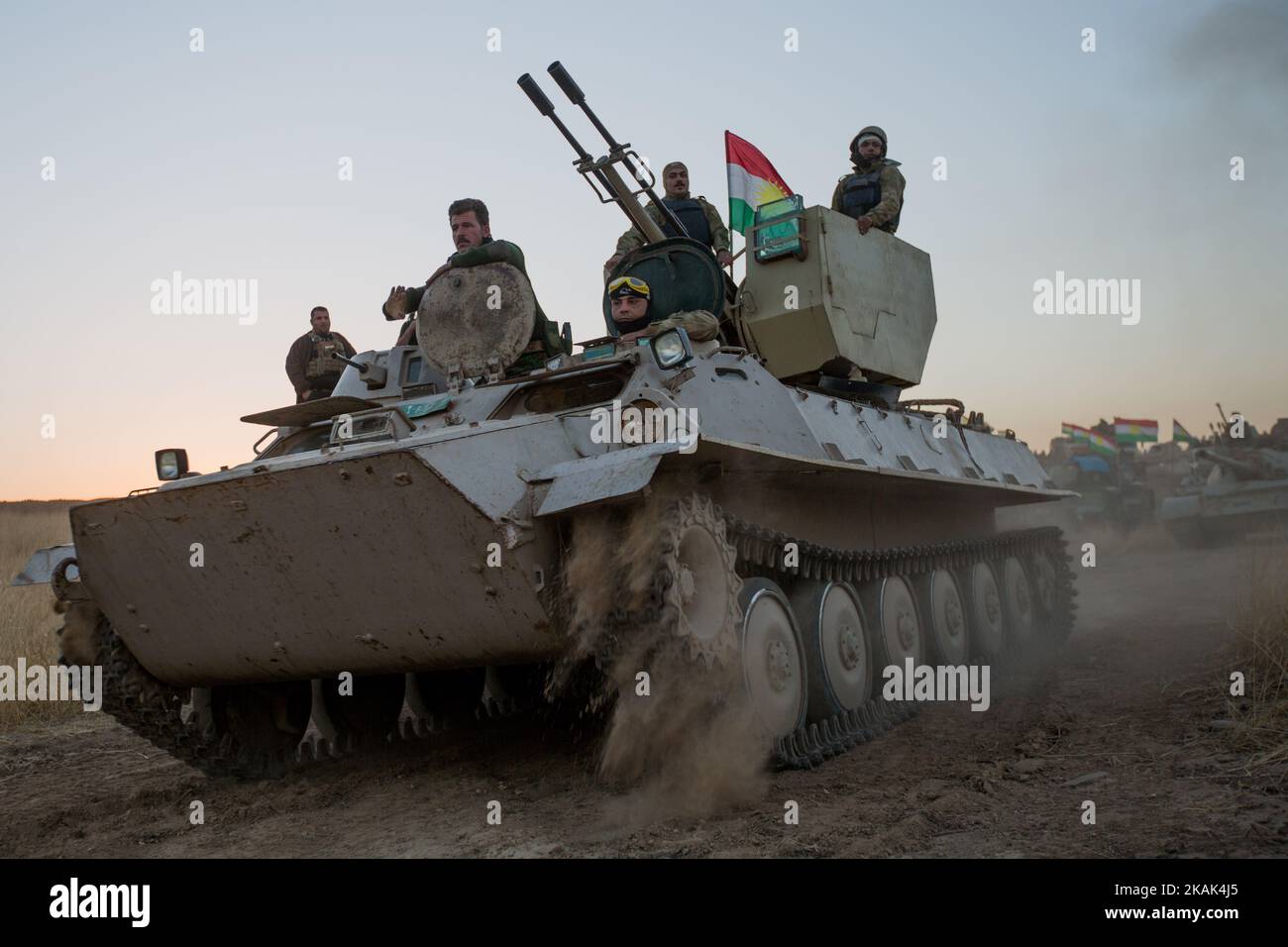 (10/17/2016) During the sunrise first tanks and other military vehicels ...