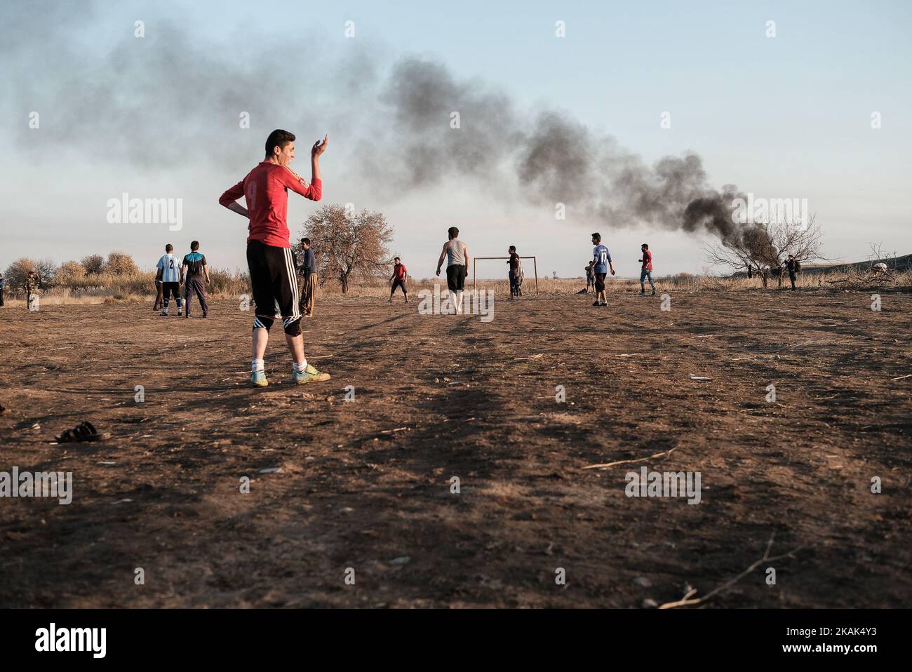 Kakais boys playing football in Tel Laban/ Gazakan on 30 December 2016 ...
