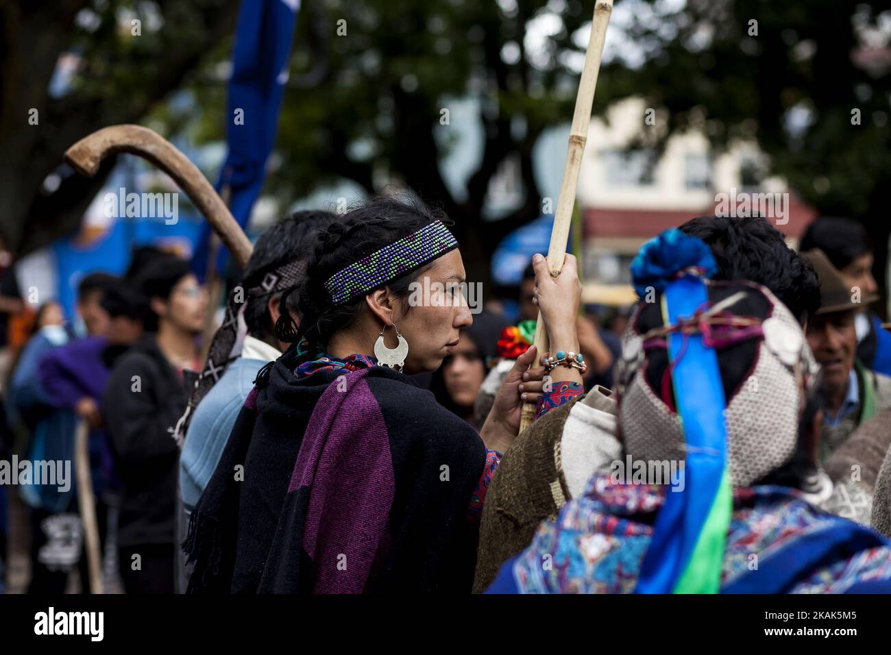 Members of mapuche communities during the demonstration in Temuco ...