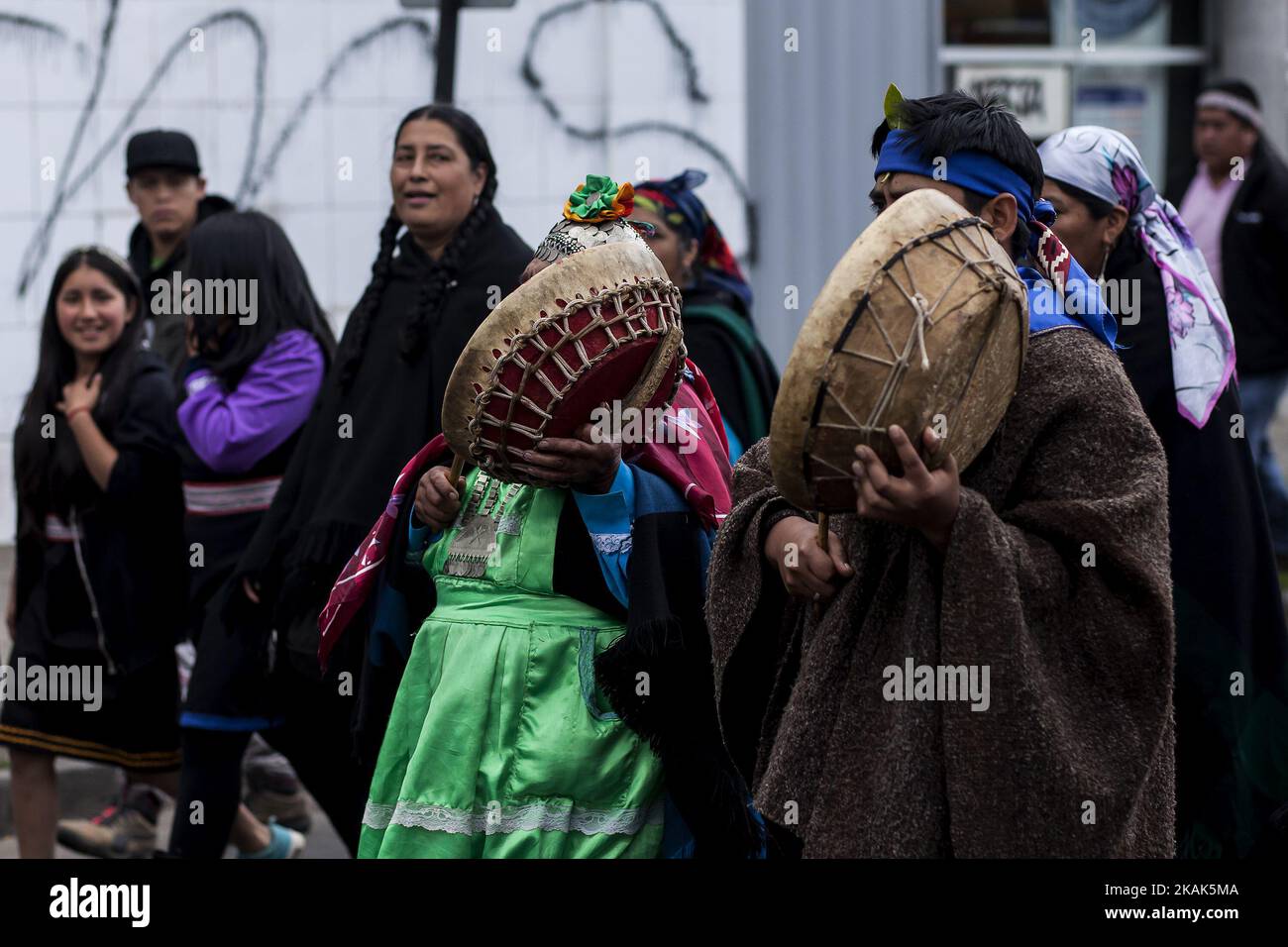 Members of mapuche communities during the demonstration in Temuco ...