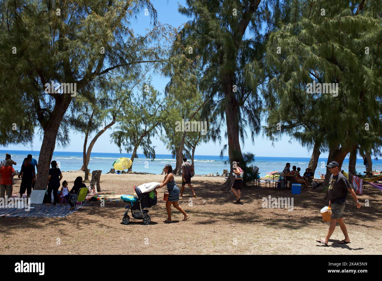 The Saint-Paul beach on the RÃ©union island. Bathing is authorized ...