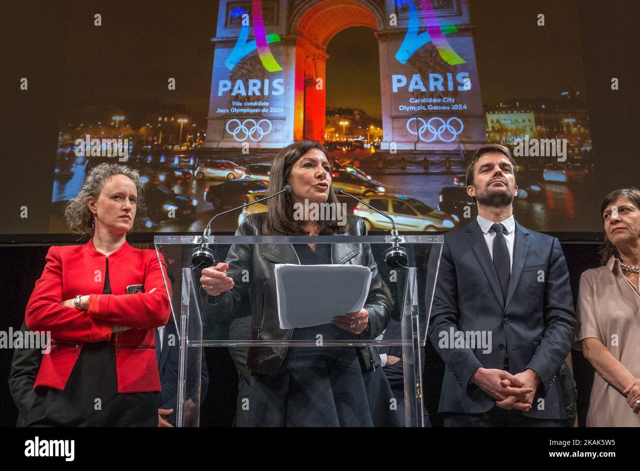 Paris mayor Anne Hidalgo at the Townhall in Paris, France, present her ...