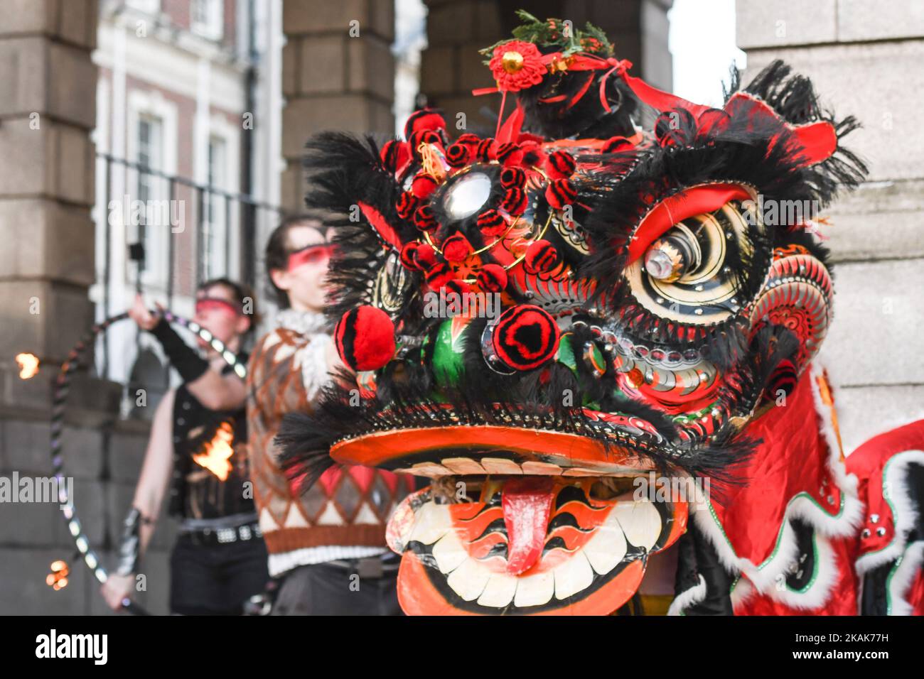 A Chinese Lion with mesmerising fire breathers at the launch of Dublin ...