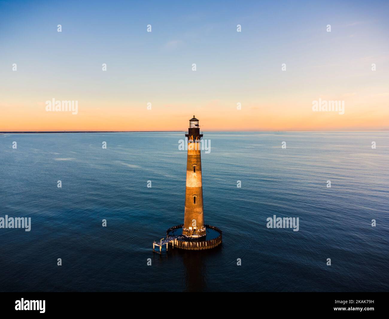 An aerial view of the historic Morris Island Light lighthouse on Morris Island, South Carolina ...