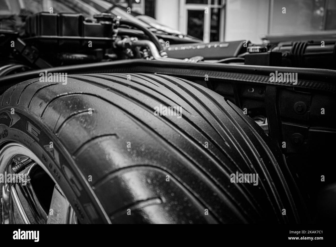 The grayscale view of a Chevrolet corvette car tire Stock Photo - Alamy
