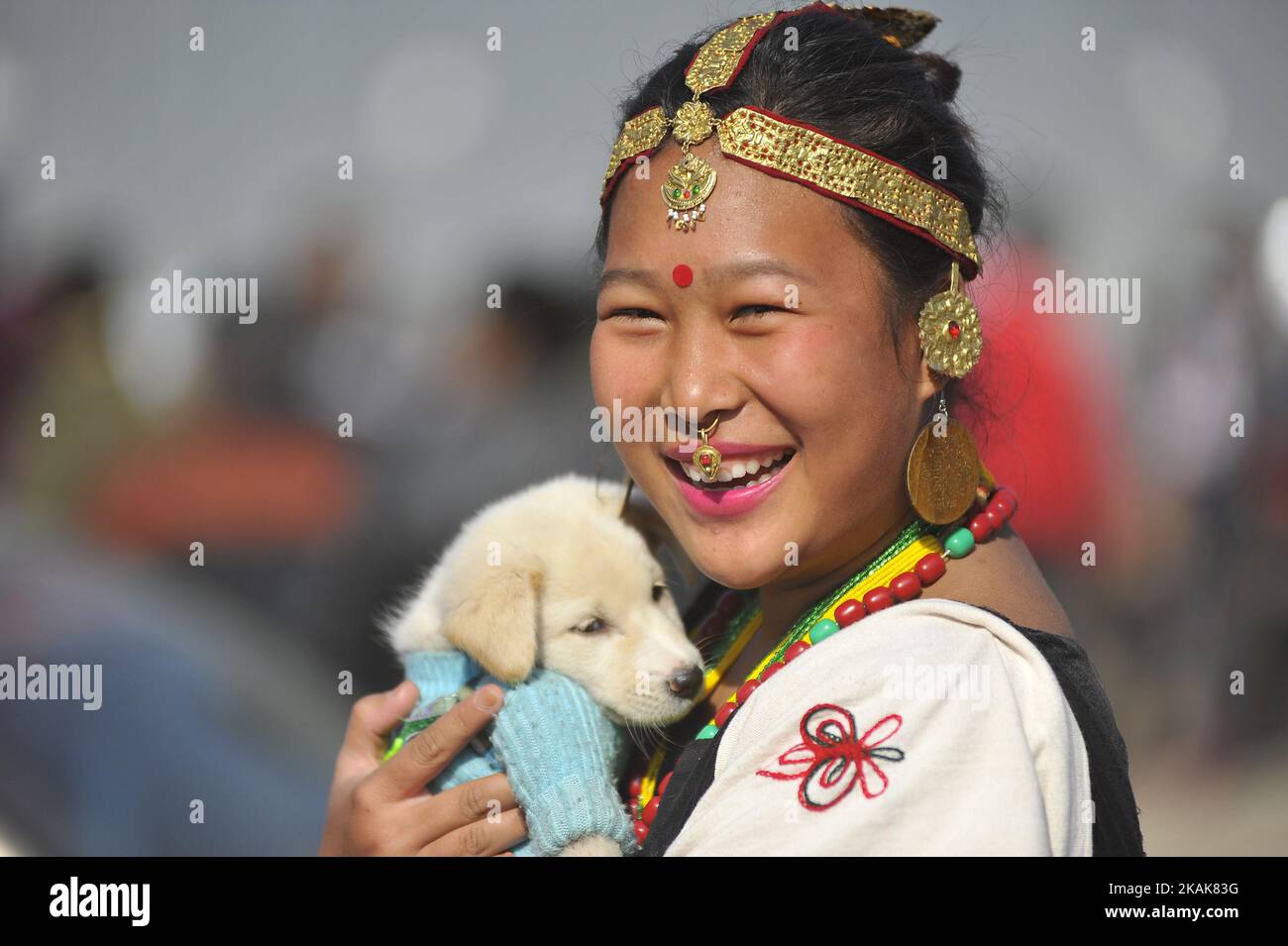 A smilling Portrait of Nepalese Magar girl in a traditional attire ...