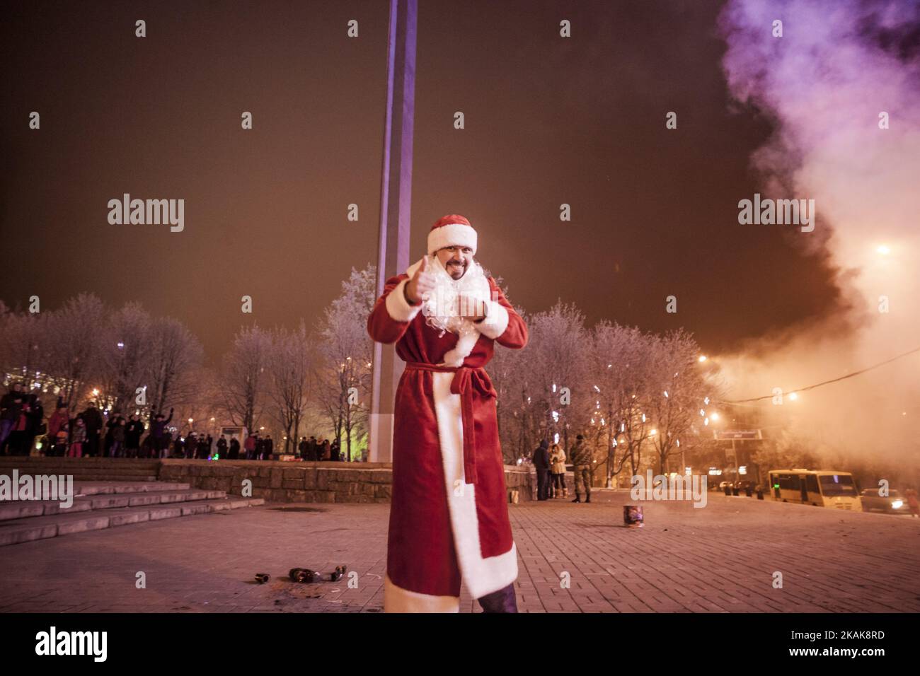 Man dressed as Santa Claus celebrates the New YearÂ´s Day in the Lenin ...