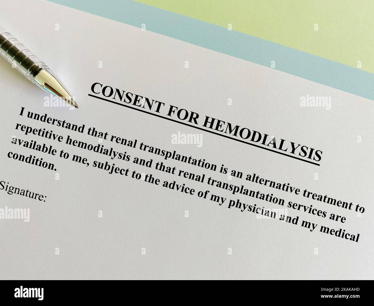 One person is reading consent for hemodialysis Stock Photo - Alamy
