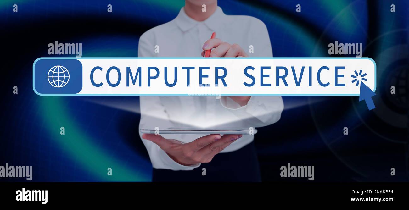 Sign displaying Computer Service. Business overview process of ... Sign displaying Computer Service. Business overview process of ...