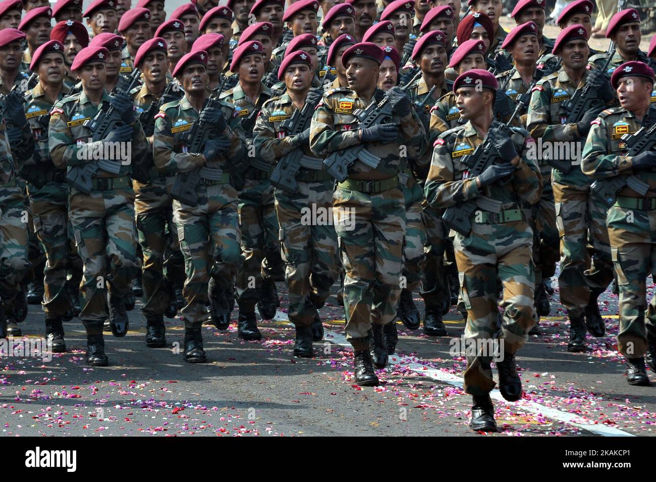 Indian members of the Parachute Regiment march during the full dress ...