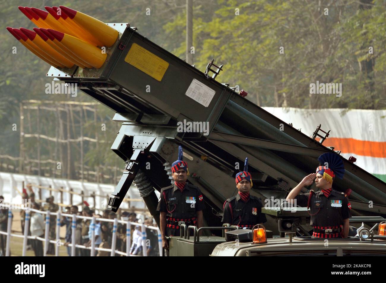 An Indian Army Rocket Launcher is seen during the full dress resheashal ...