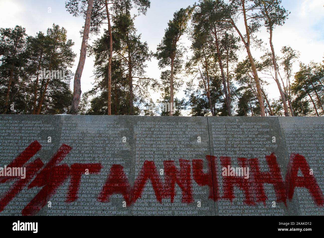 Vandals wrote in red ink inscriptions "SS Galicia", "Kurwa" and "OUN ...