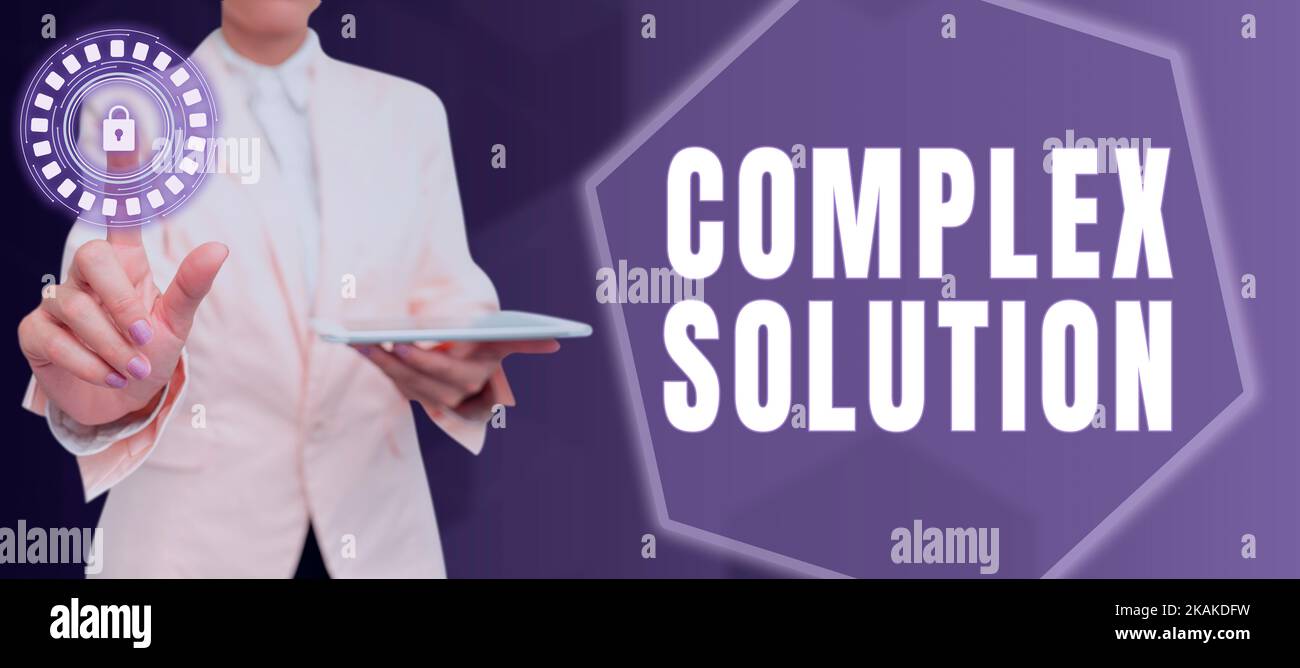 Hand writing sign Complex Solution. Business concept computer time or ...