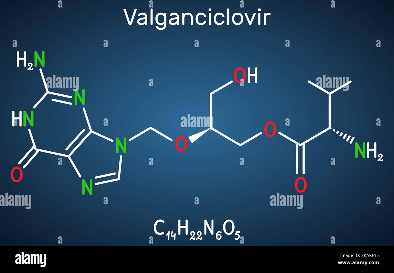 Valganciclovir molecule. It is antiviral medication used to treat ...