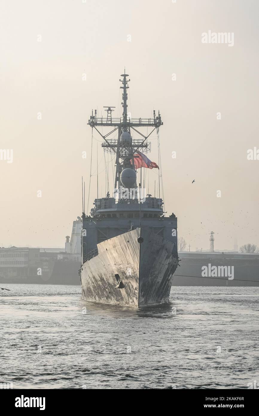 ORP Gen. T. Kosciuszko frigatte is seen on 31 January 2017 in Gdynia ...