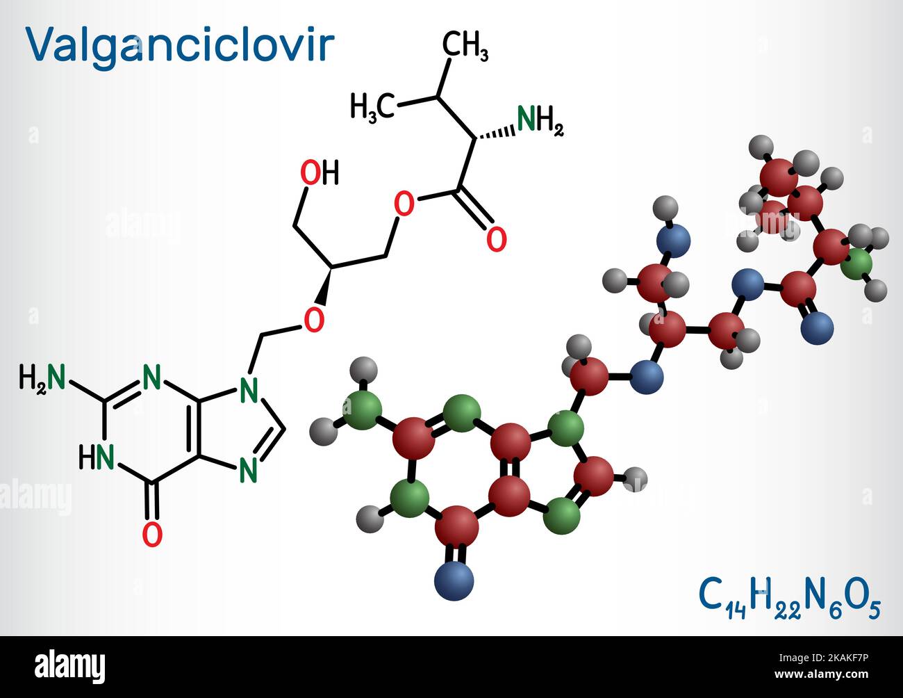 Valganciclovir molecule. It is antiviral medication used to treat ...