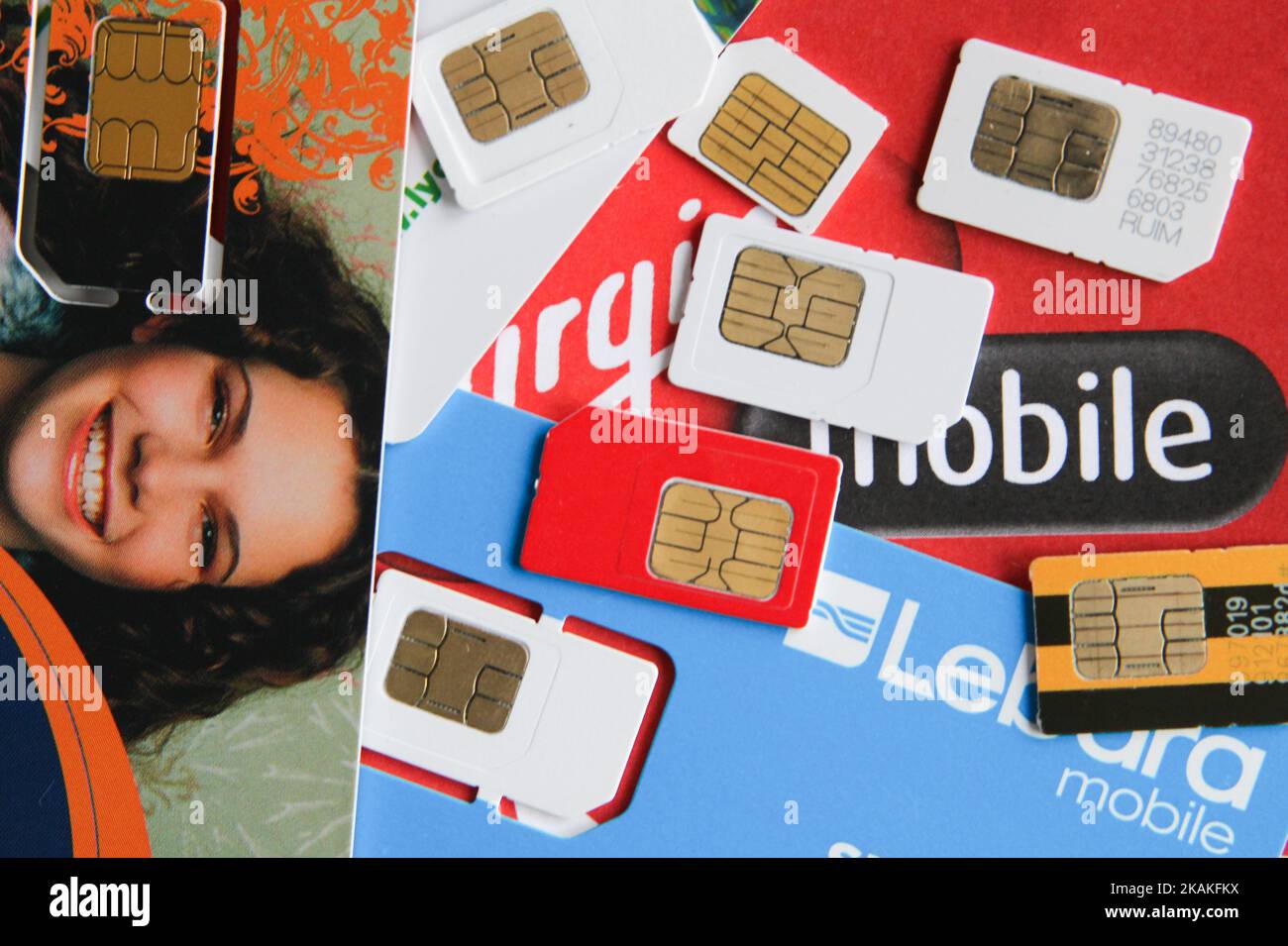 Different types of Polish SIM cards are seen on 1 February 2017 in ...