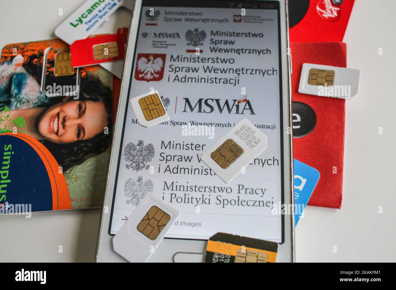 Different types of Polish SIM cards are seen on 1 February 2017 in ...