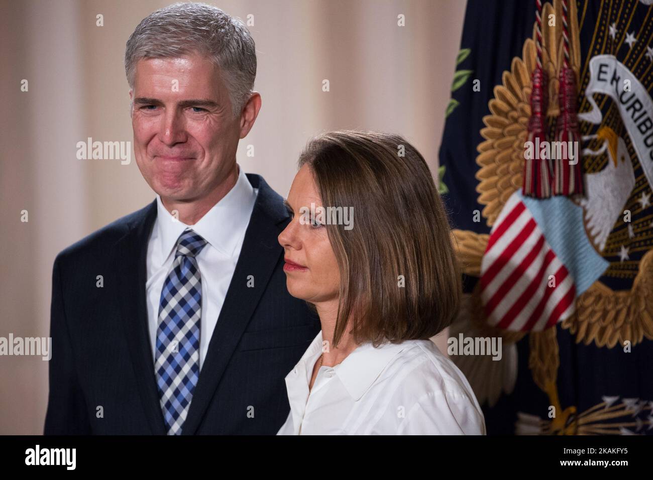 On Tuesday, January 31, (l-r), judge Neil Gorsuch, with his wife Marie ...