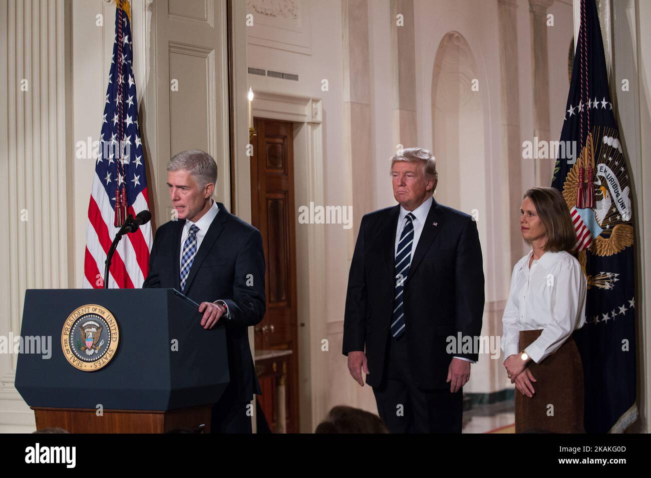 On Tuesday, January 31, (l-r), judge Neil Gorsuch speaks, as U.S ...
