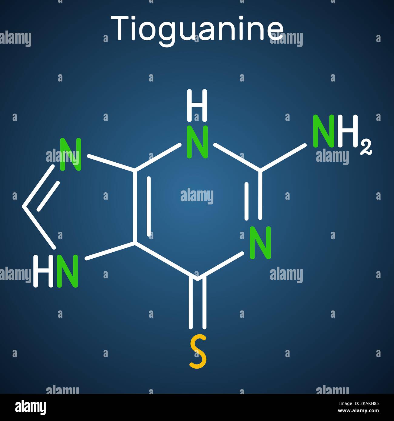 Tioguanine, thioguanine or 6-thioguanine molecule. It is purine ...