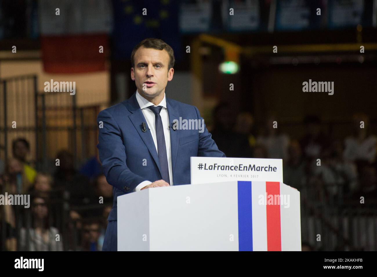 Emmanuel Macron, former Minister of Finance, gives a speech in Lyon in ...