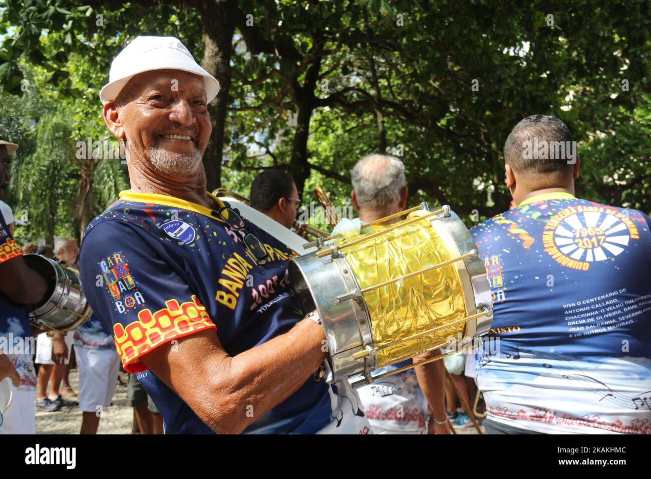 Man plays cuica, a traditional carioca carnival instrument during ...