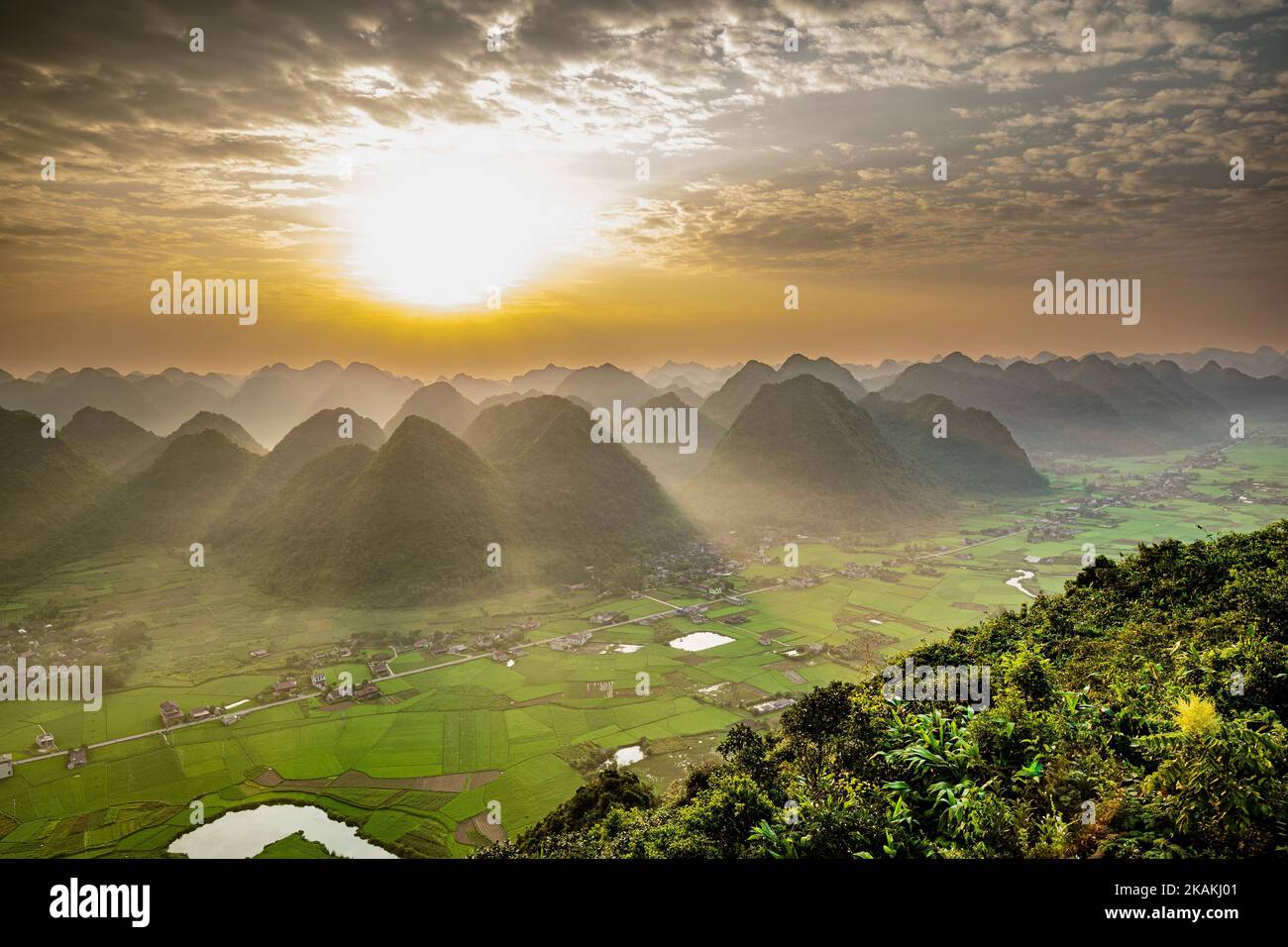 The Bac Son valley under a cloudy sky in Lang Son province, Vietnam ...