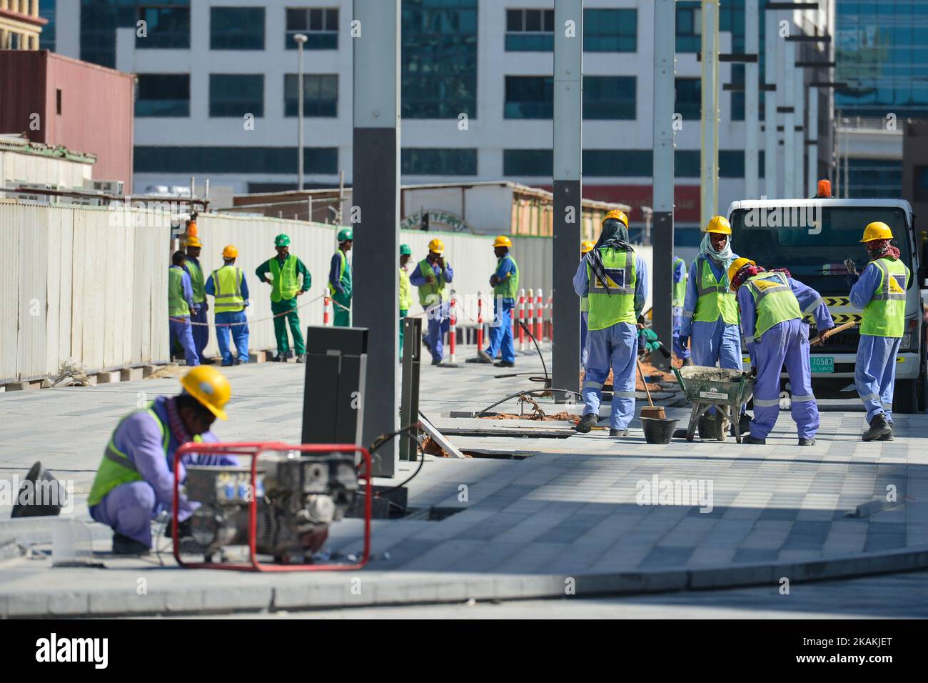 Construction workers seen in the City Walk area, in Dubai downtown. On ...