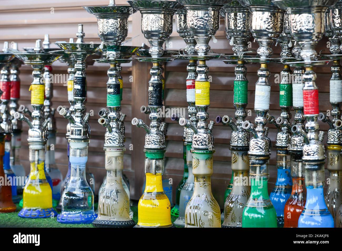 A stand with traditional nargile for sale inside a market in Dubai Old ...
