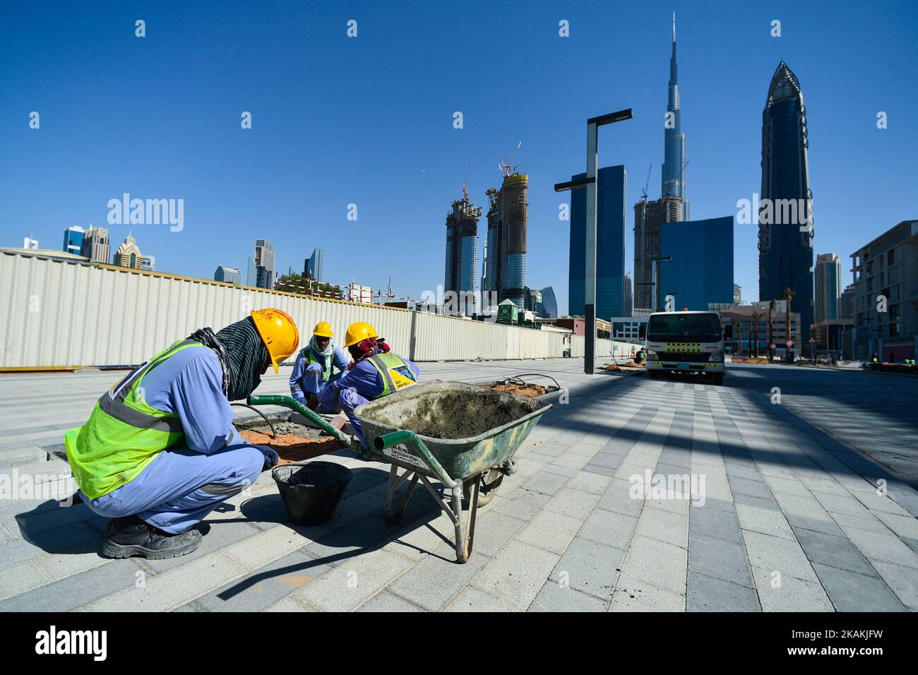 A group of construction workers seen in the City Walk area, in Dubai ...