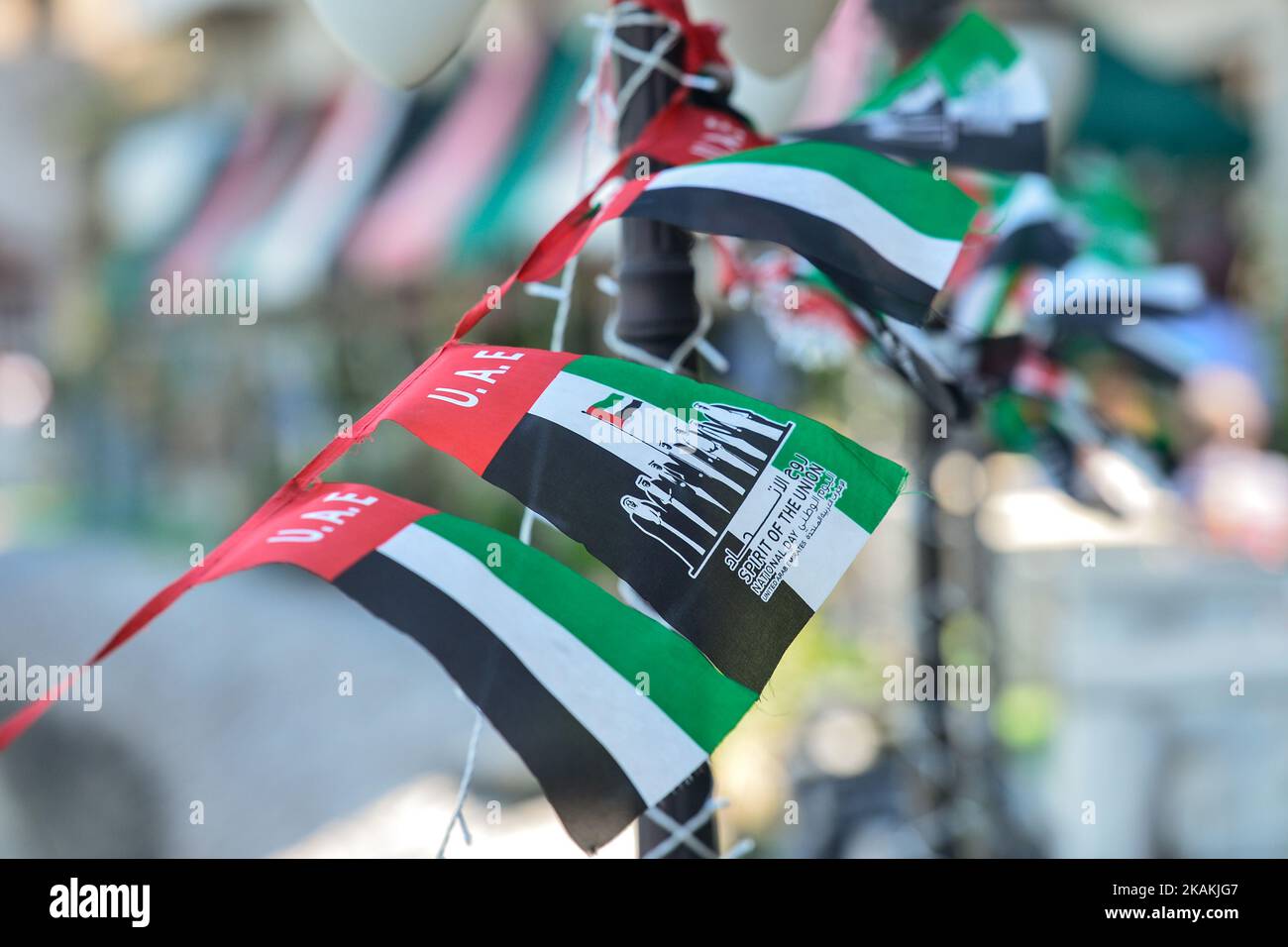 A view of Emirati flags near a market in Dubai Old Town. On Monday, 6 ...
