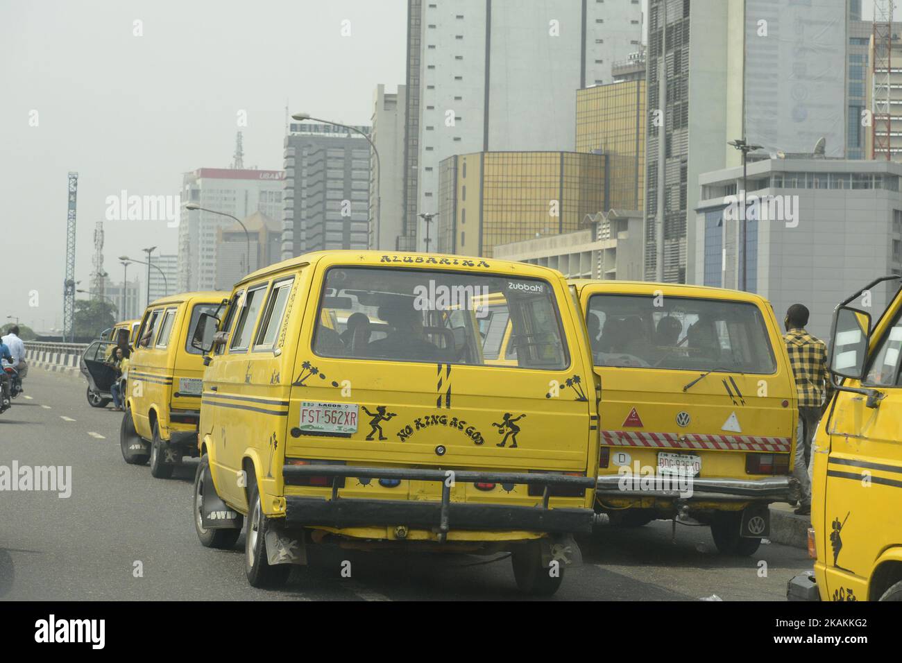Commercial Yellow Buses, popularly known as Danfo, on top of bridge at ...